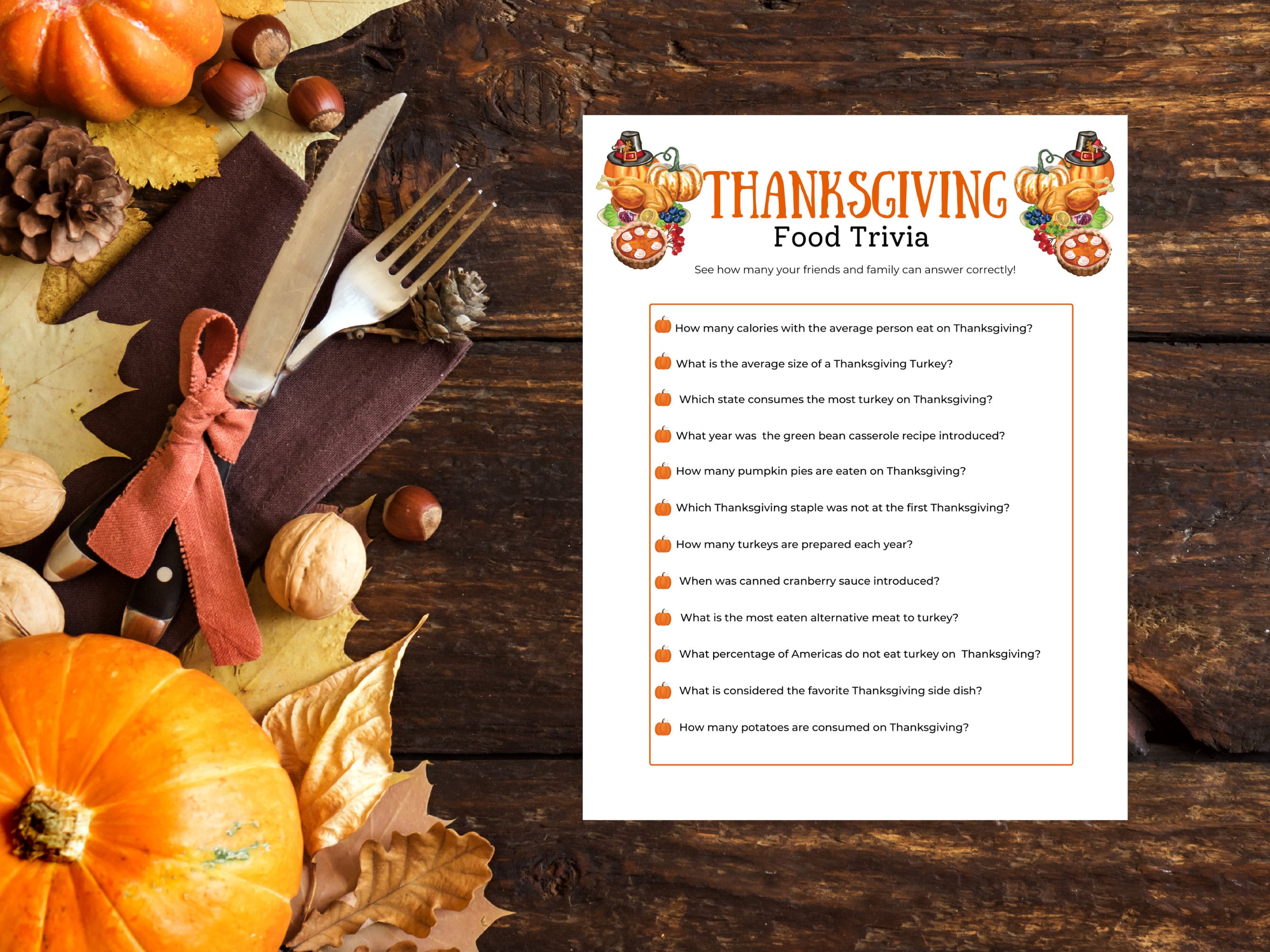 Thanksgiving Food Trivia Game, Thanksgiving Party Trivia Game ...