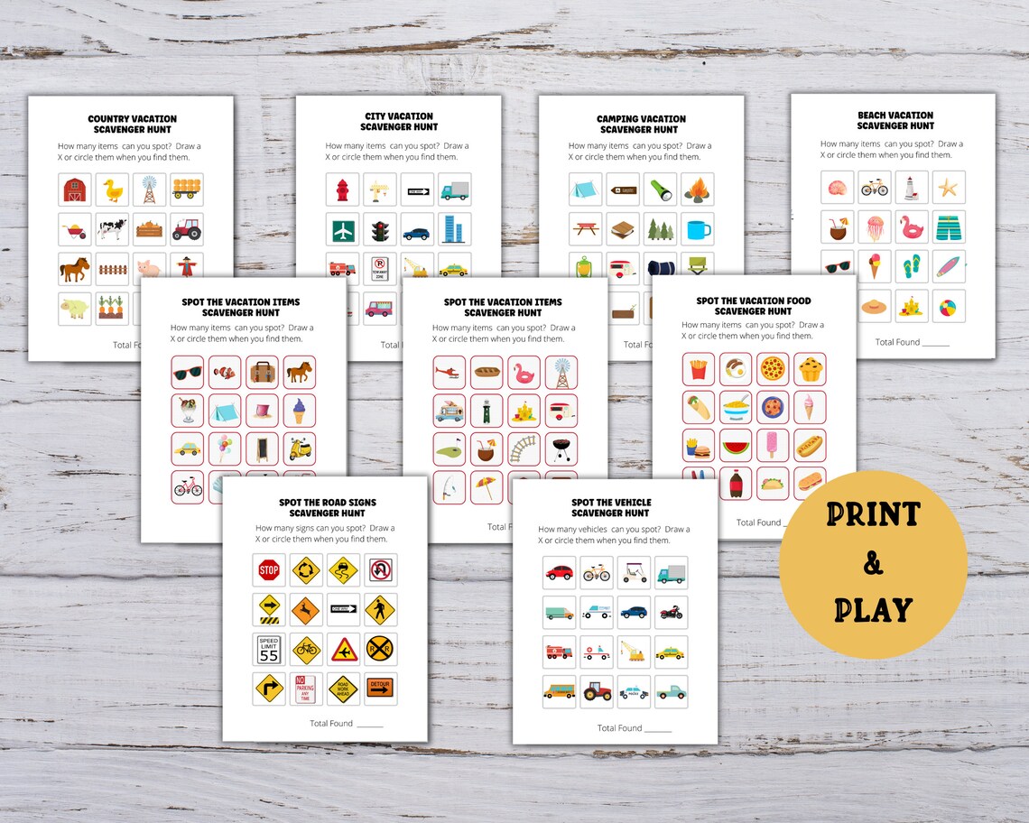 Printable Road Trip Vacation Scavenger Hunt Bundle, Travel Games ...