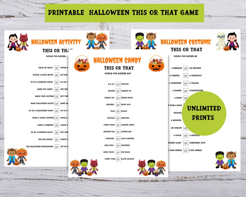 Halloween This or That Game for Kids, Halloween Party Game, Would You ...