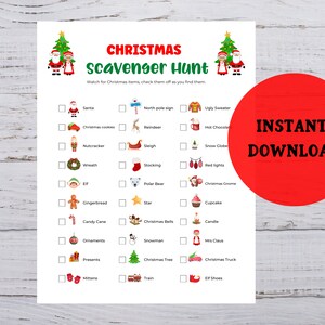 Christmas Scavenger Hunt for Kids, Treasure Hunt Printable Game ...
