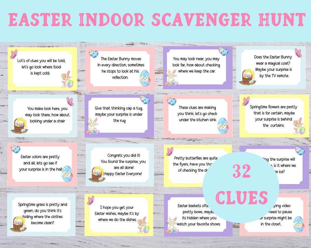 Easter Indoor Scavenger Hunt, Easter Treasure Hunt for Kids, Printable ...