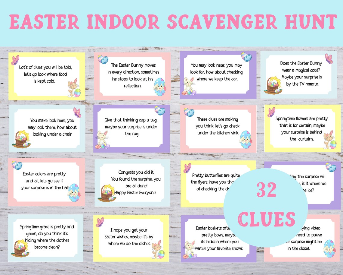 Easter Indoor Scavenger Hunt, Easter Treasure Hunt for Kids, Printable ...