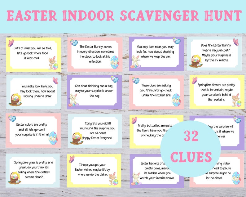 Easter Indoor Scavenger Hunt, Easter Treasure Hunt for Kids, Printable ...
