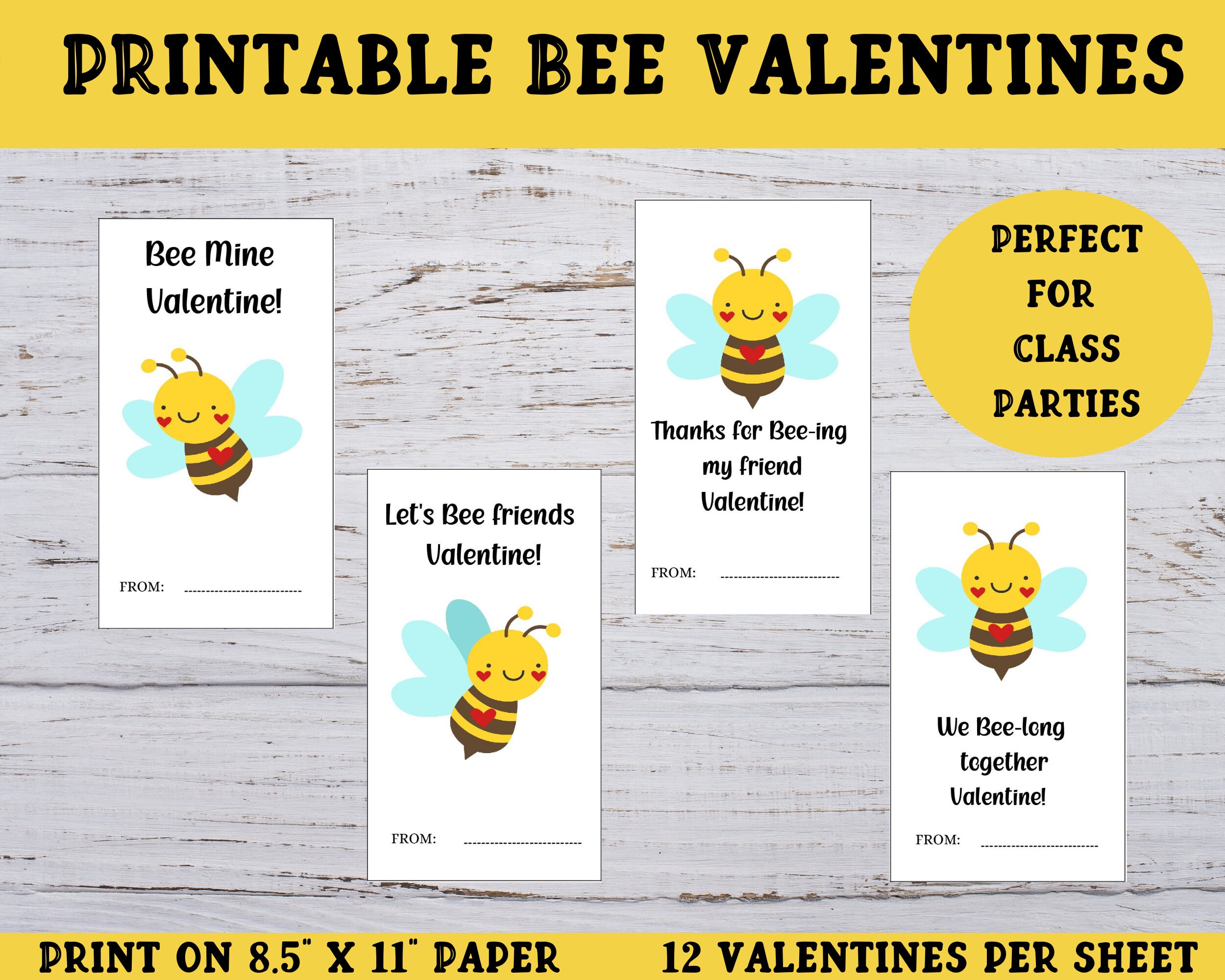 Printable Bee Classroom Valentine's Day Cards, Printable Valentines for ...