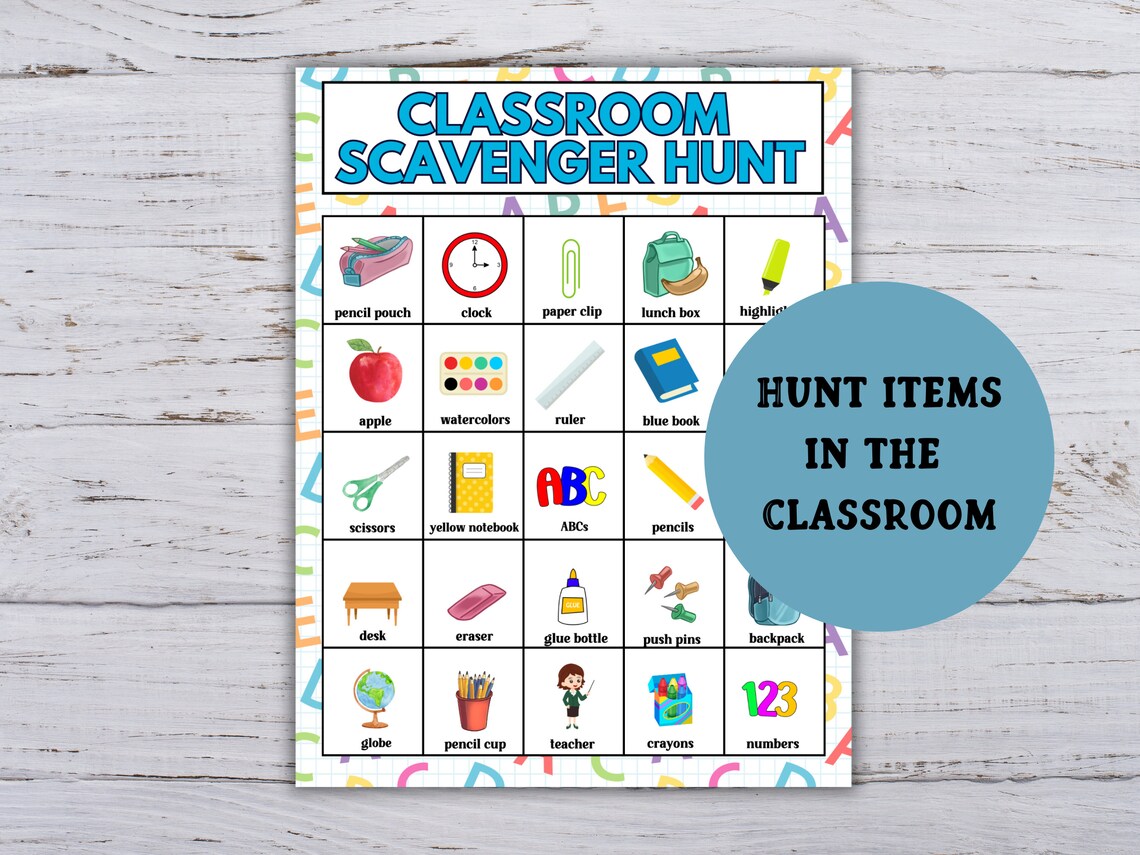 Printable Classroom Scavenger Hunt, Back to School Game for Students ...