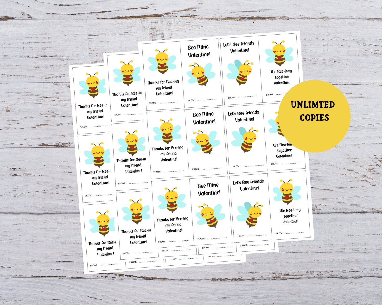 Printable Bee Classroom Valentine's Day Cards | Etsy