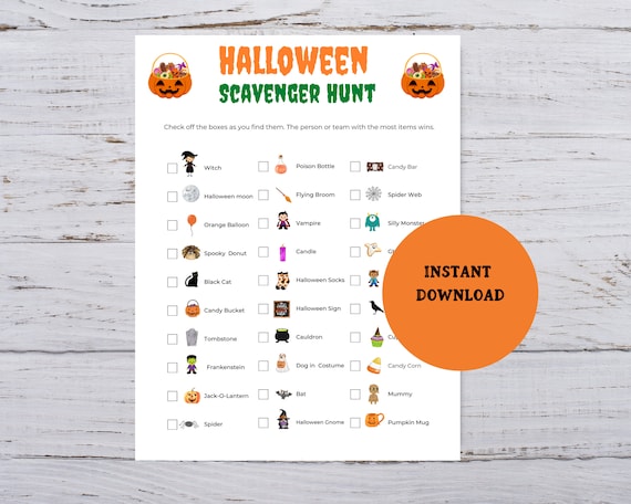 Printable Halloween Scavenger Hunt Party Game Kids Halloween - Etsy