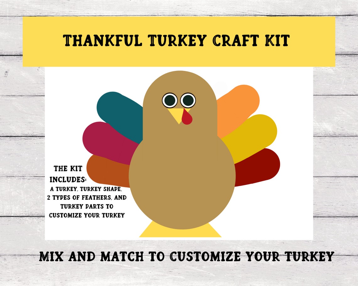 Thankful Turkey Craft Kit, Printable Thanksgiving Activity, Turkey ...