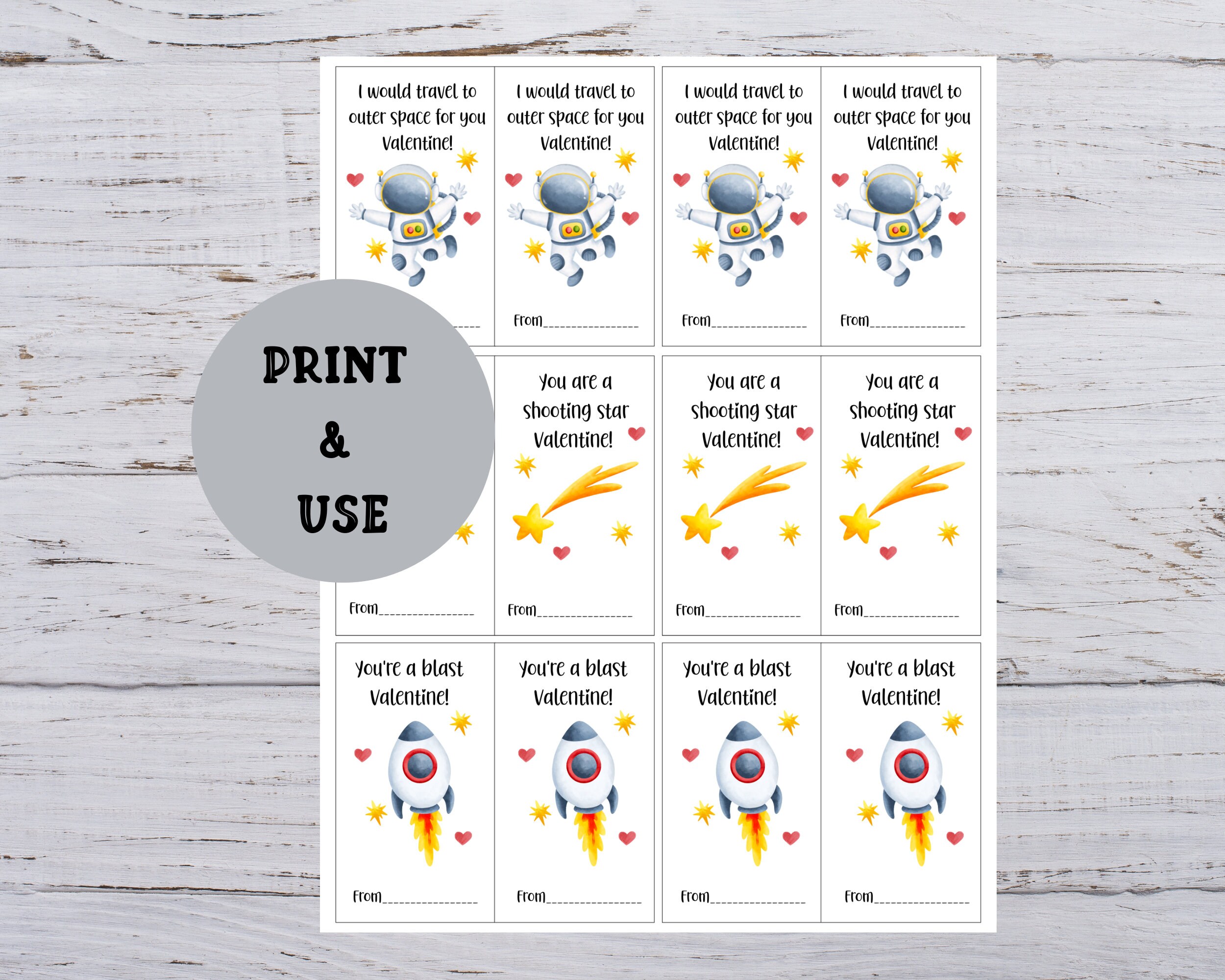 Space Classroom Valentines, Printable Valentines for Kids, Class Party ...