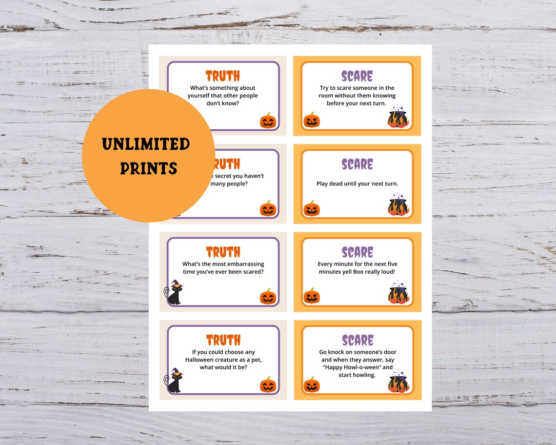 Halloween Printable Truth or Scare Party Game, Halloween Party Game for ...