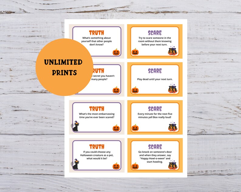 Halloween Printable Truth or Scare Party Game, Halloween Party Game for ...