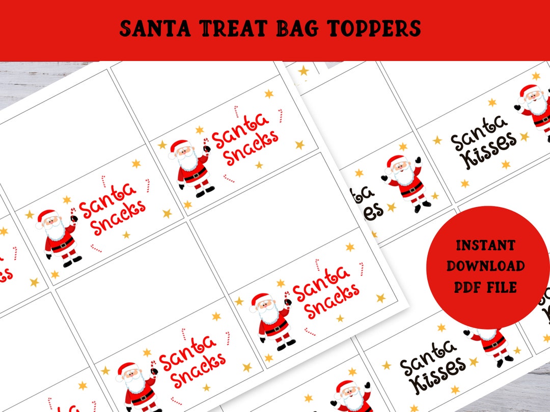 Printable Santa Treat Bag Toppers, Christmas Party Favor Tags, Candy ...