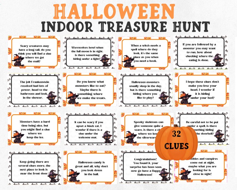 Halloween Indoor Treasure Hunt, Printable Scavenger Hunt, Treasure Hunt ...