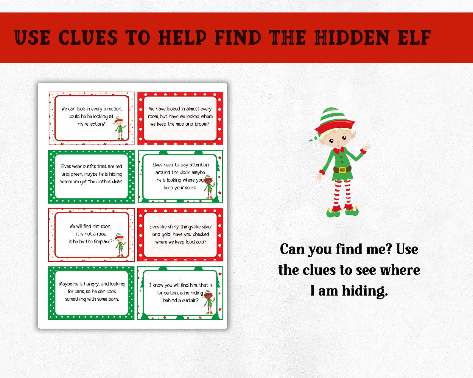 Hidden Christmas Elf Treasure Hunt, Boy Elf Scavenger Hunt. Christmas ...