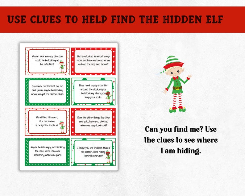Hidden Christmas Elf Treasure Hunt, Boy Elf Scavenger Hunt. Christmas ...