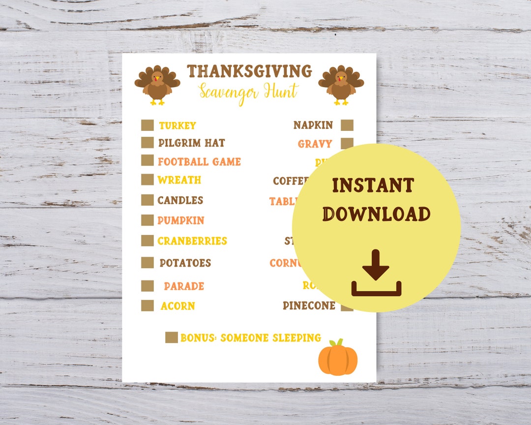 Thanksgiving Printable Scavenger Hunt - Etsy