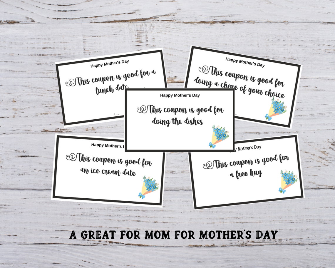 Printable Mother's Day Coupons, Mother's Day Gift, Mother's Day Coupons ...