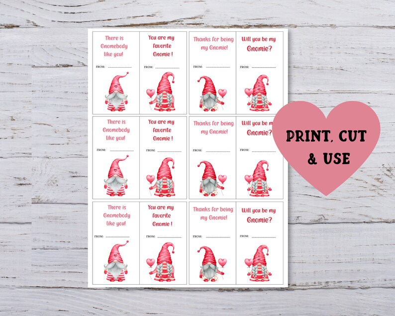 Printable Gnome Valentine Cards, Printable Valentines for Kids, Gnome ...