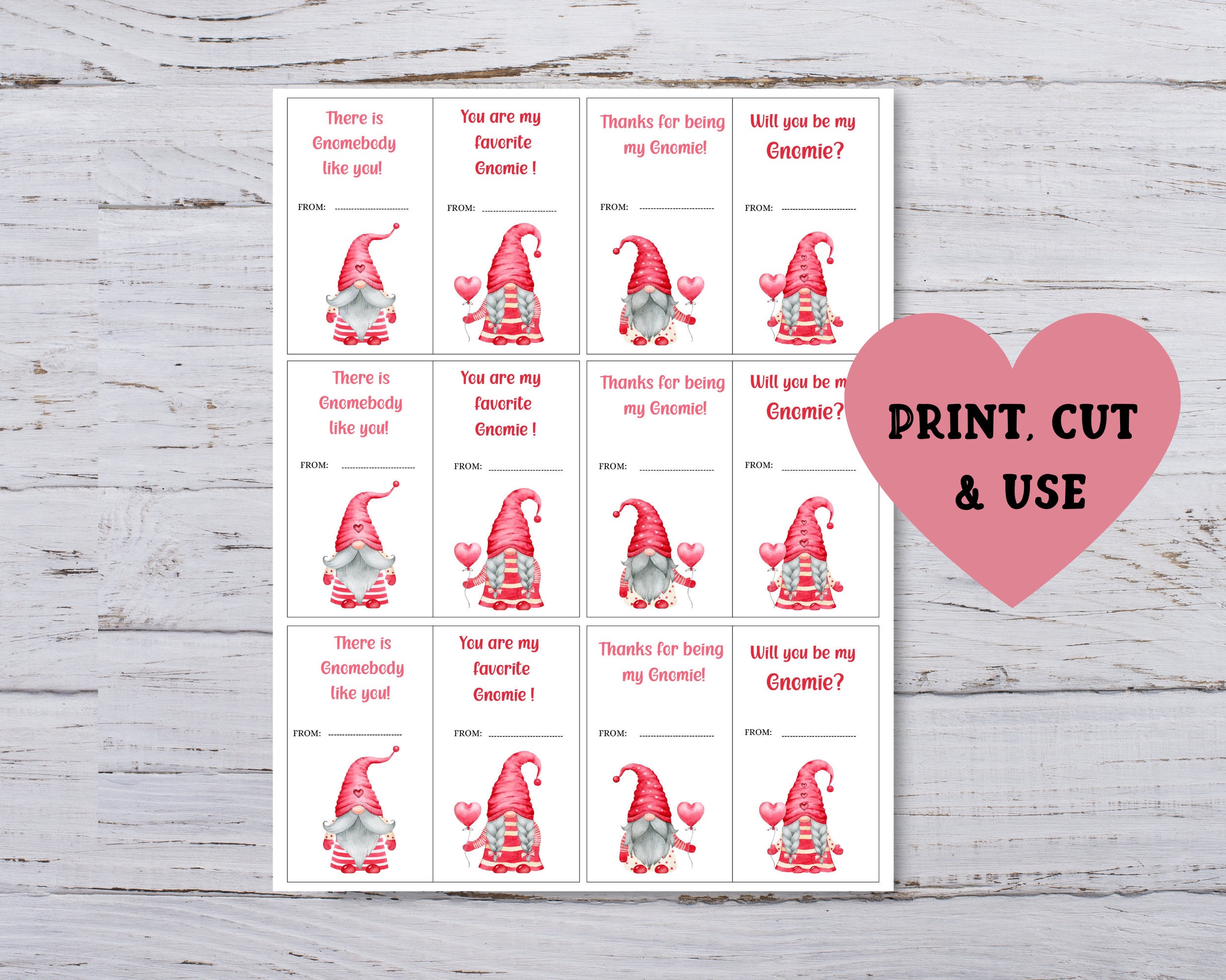 Printable Gnome Valentine Cards, Printable Valentines for Kids, Gnome ...