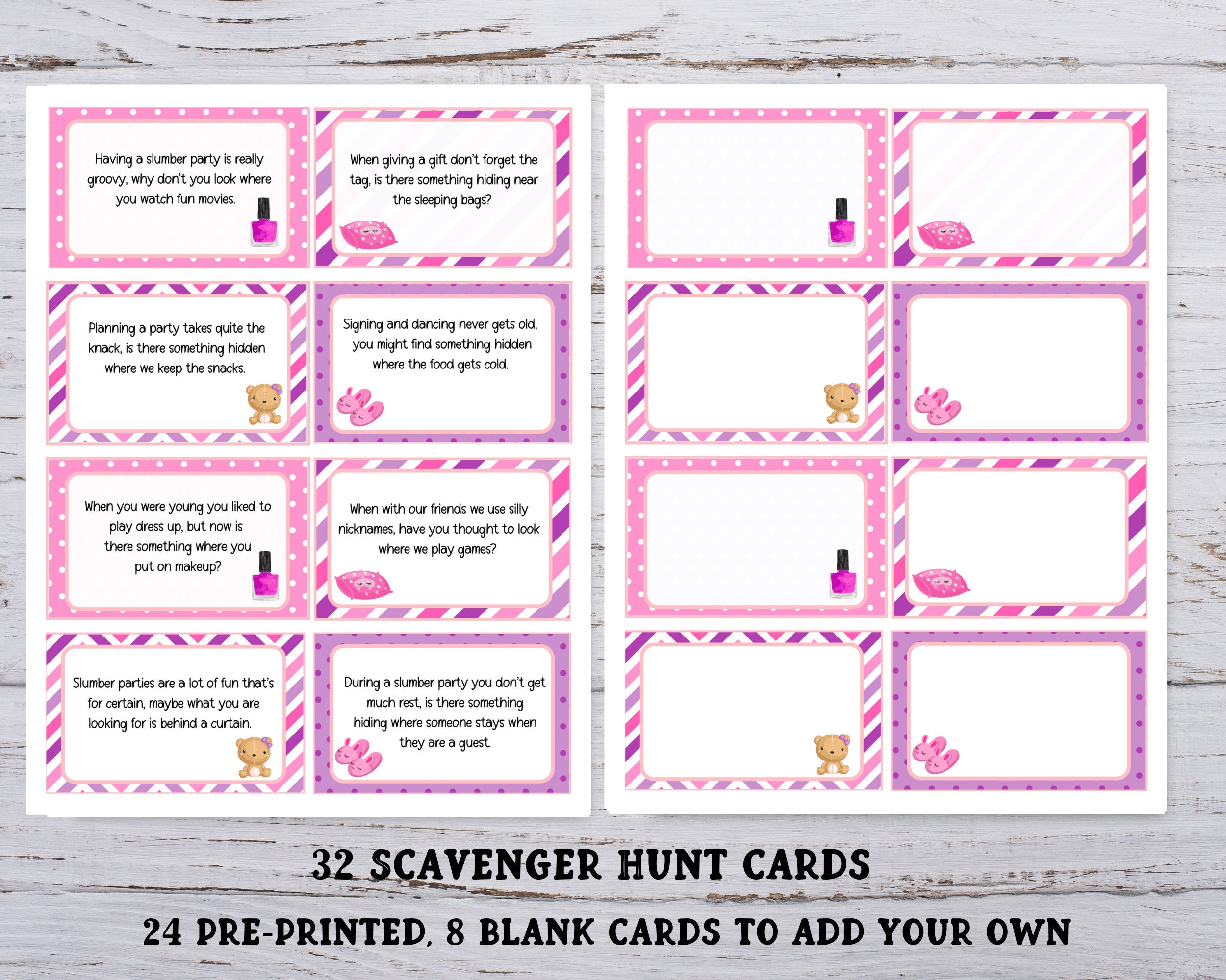 Pink Slumber Party Treasure Hunt, Scavenger Hunt for Girls, Sleepover ...