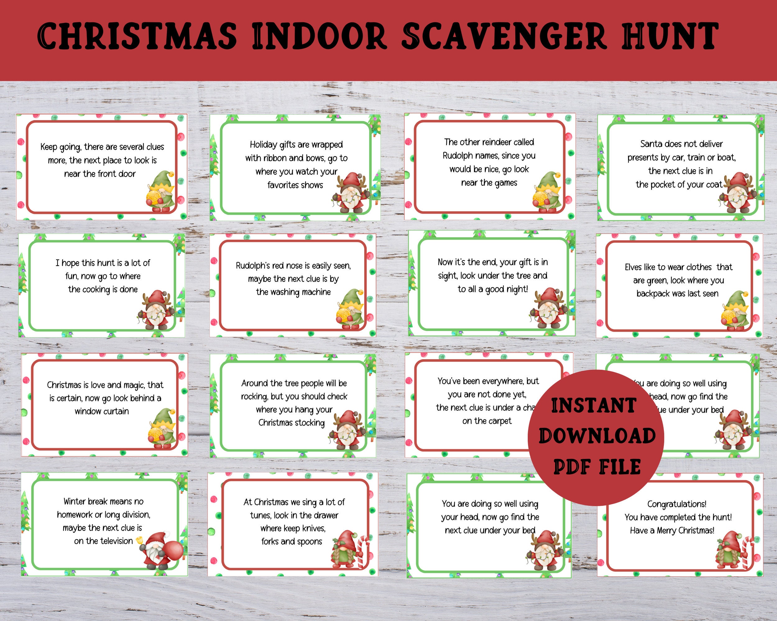 Christmas Indoor Scavenger Hunt, Printable Treasure Hunt for Kids ...