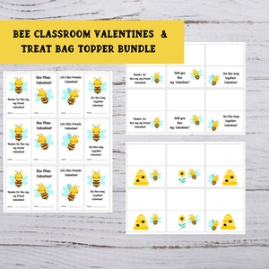 Printable Bee Classroom Valentines, Bee Treat Bag Toppers, Classroom ...
