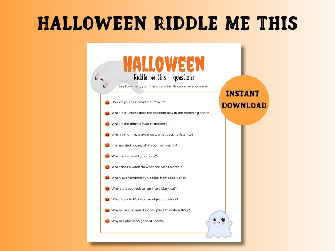 Halloween Riddle Me This Game, Party Game for Kids, Halloween Questions ...