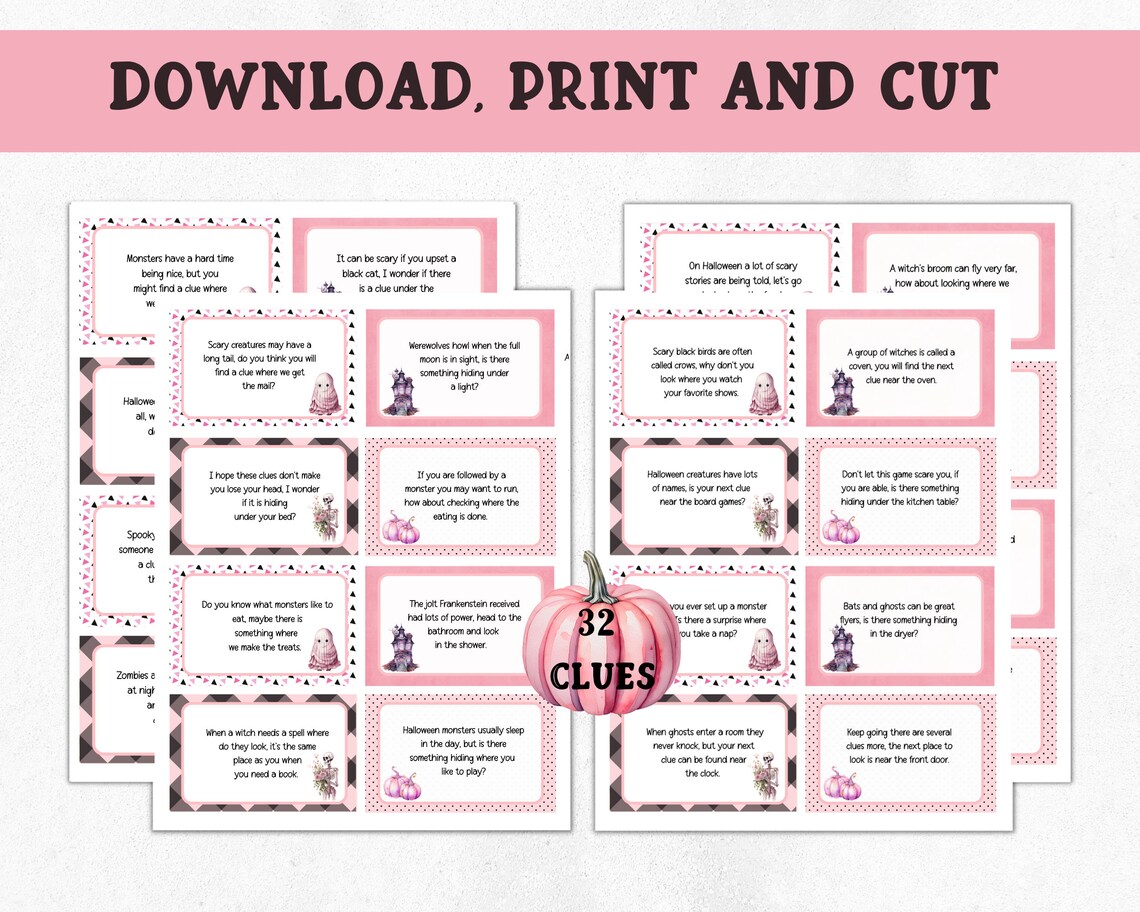 Pink Halloween Indoor Treasure Hunt, Scavenger Hunt for Kids, Halloween ...