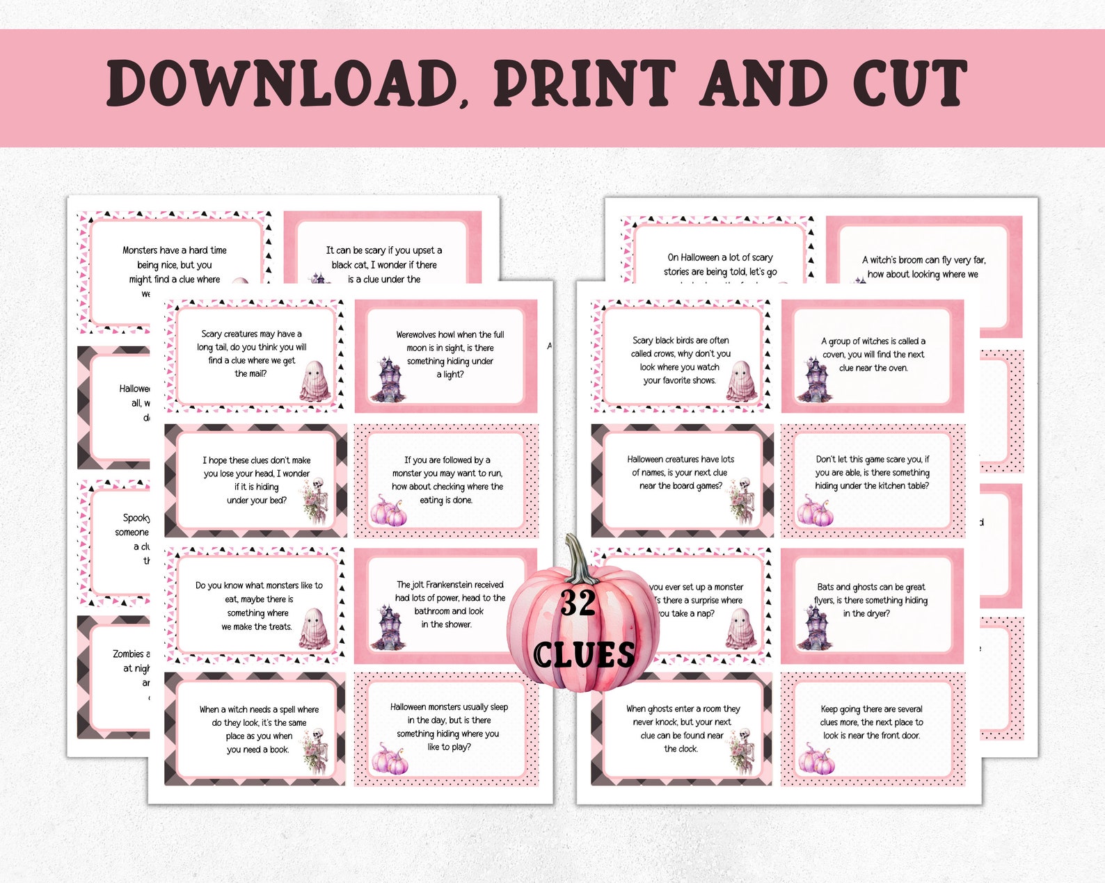 Pink Halloween Indoor Treasure Hunt, Scavenger Hunt for Kids, Halloween ...