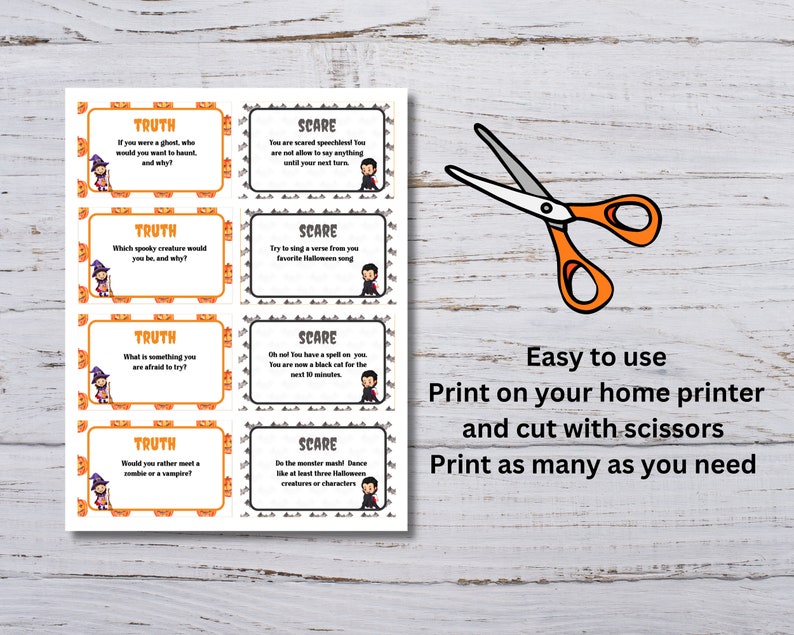 Truth or Scare Game for Kids, Printable Halloween Party Game, Tween ...