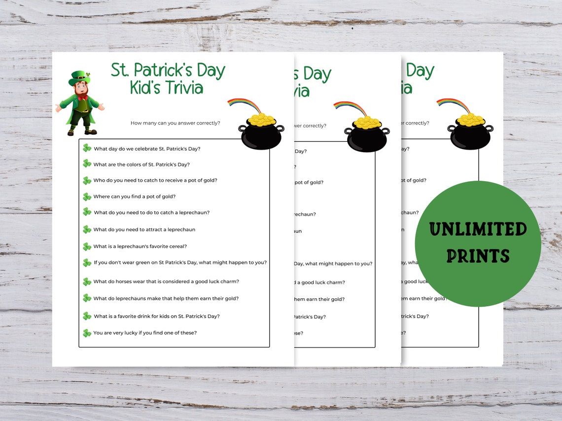 St. Patrick's Day Trivia Game, St. Patricks Day Classroom Printable ...