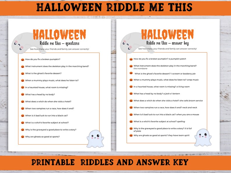 Halloween Riddle Me This Game, Party Game for Kids, Halloween Questions ...