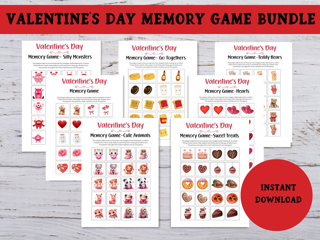 Valentine's Day Printable Memory Game, Matching Game for Kids ...