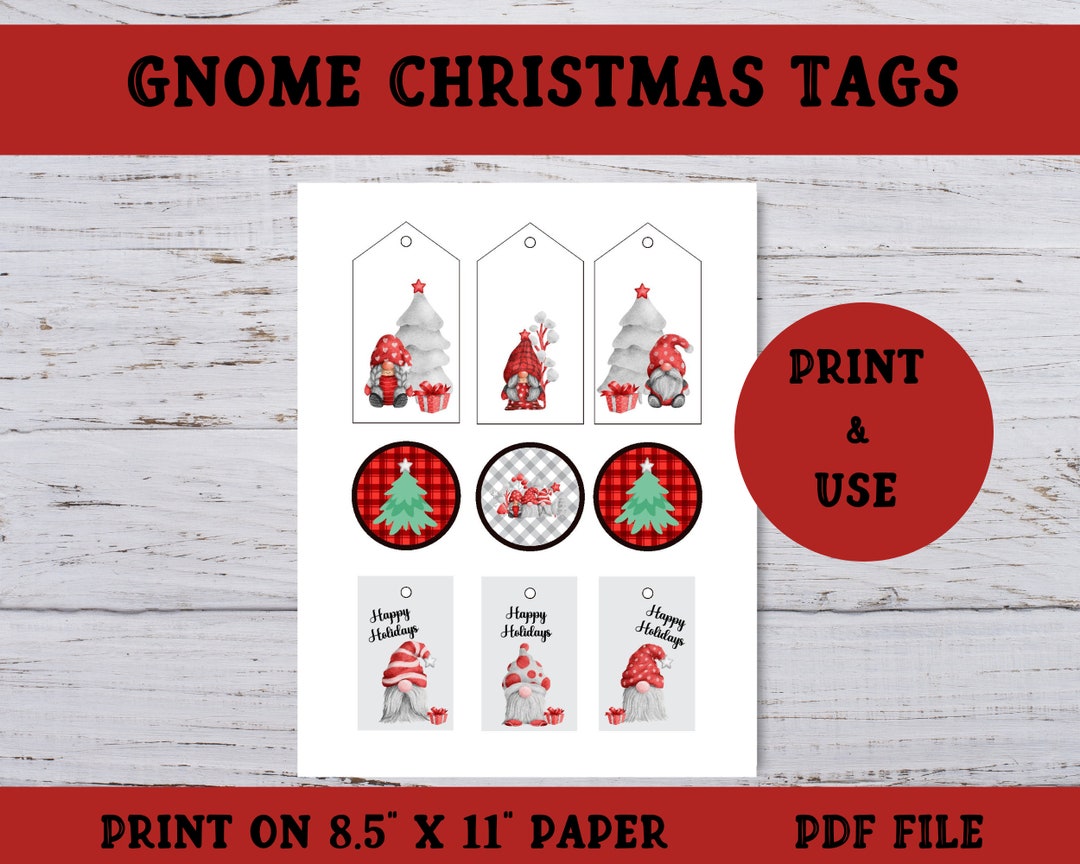 Printable Gnome Christmas Tags, Gift Tags, Printable Gift Tags, Holiday ...