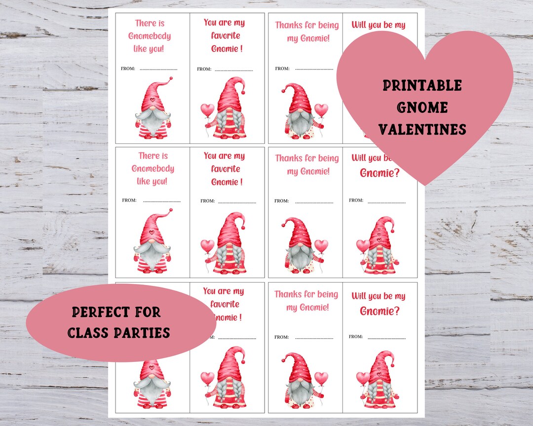 Printable Gnome Valentine Cards Printable Valentines for - Etsy