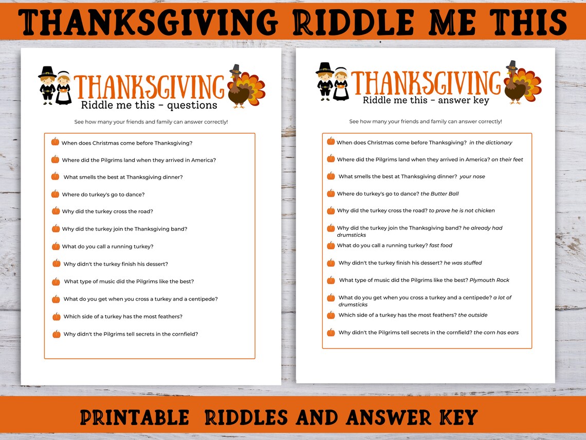 Thanksgiving Riddle Me This, Thanksgiving Trivia Game for Kids ...