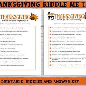 Thanksgiving Riddle Me This, Thanksgiving Trivia Game for Kids ...