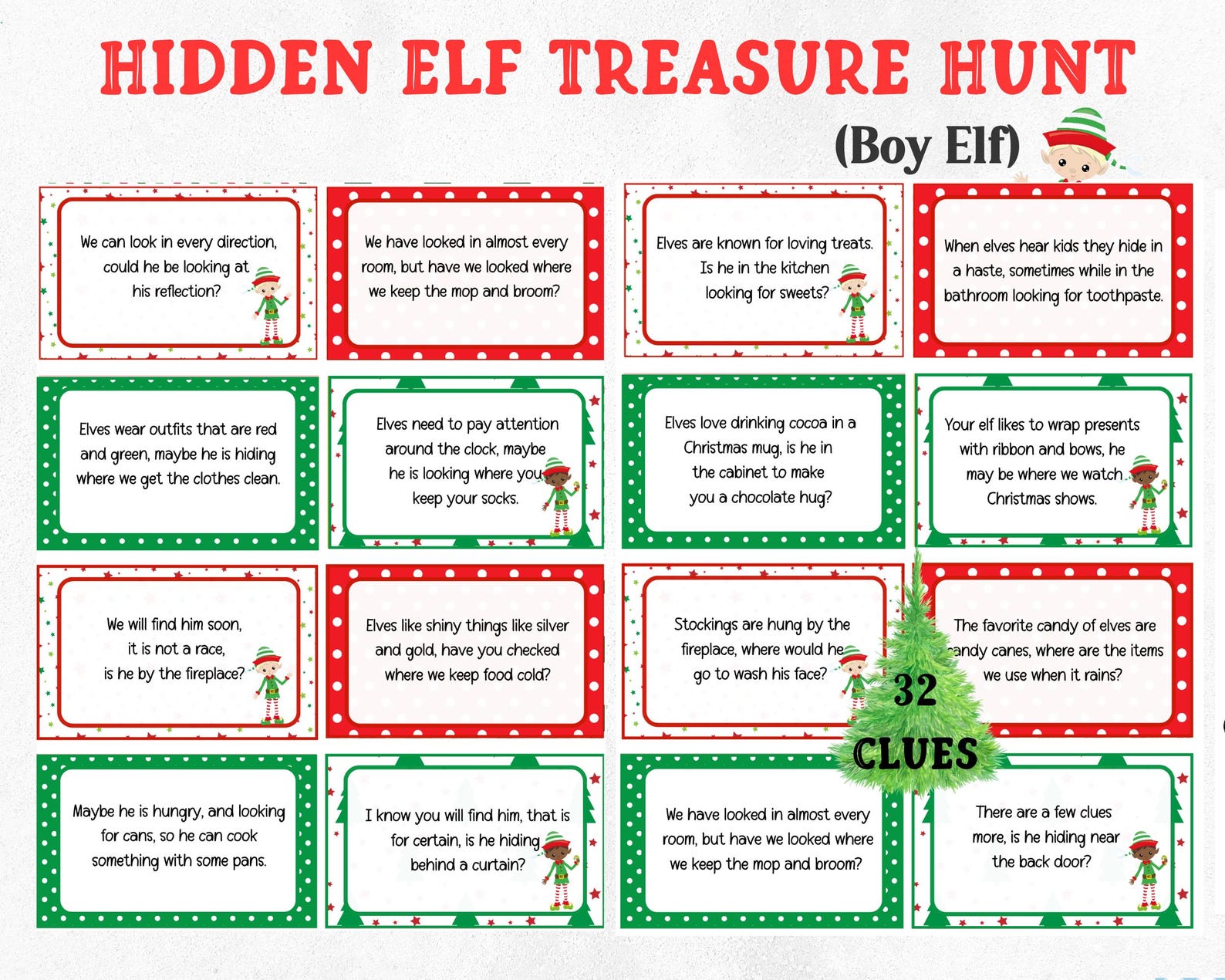 Hidden Christmas Elf Treasure Hunt, Boy Elf Scavenger Hunt. Christmas ...