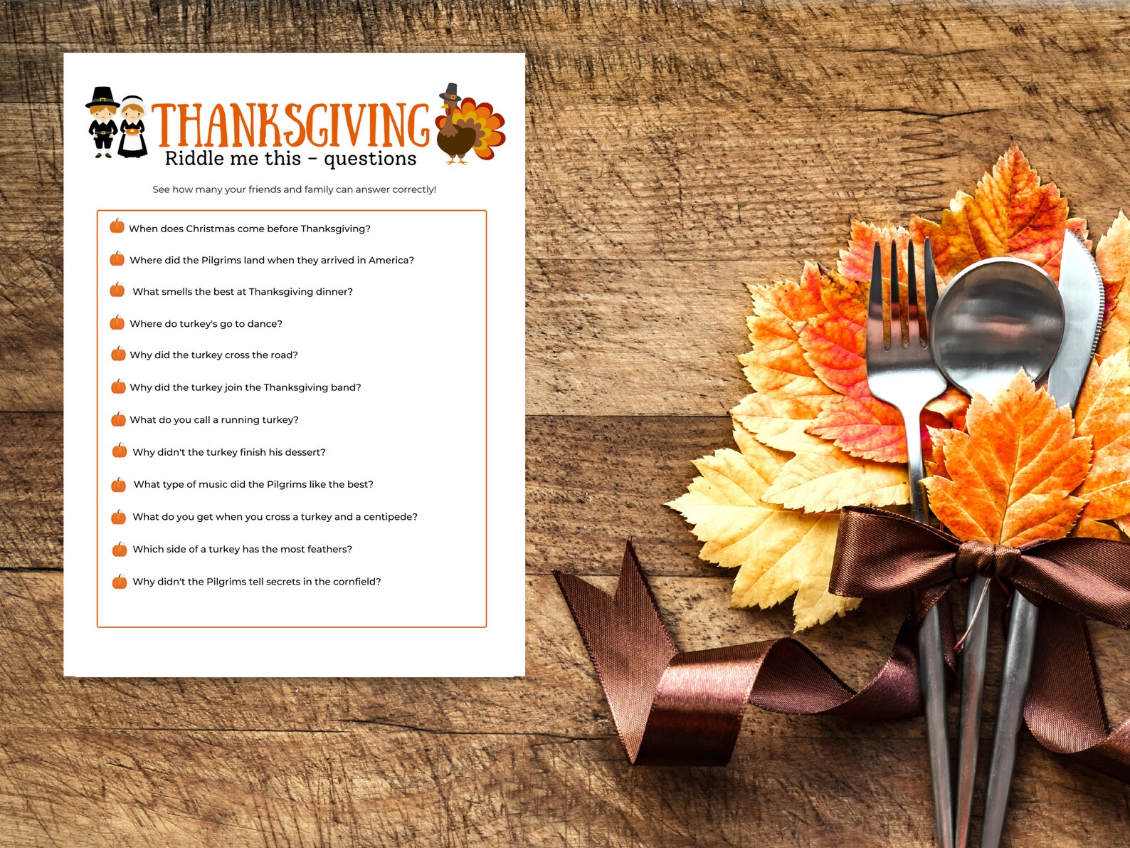 Thanksgiving Riddle Me This, Thanksgiving Trivia Game for Kids ...
