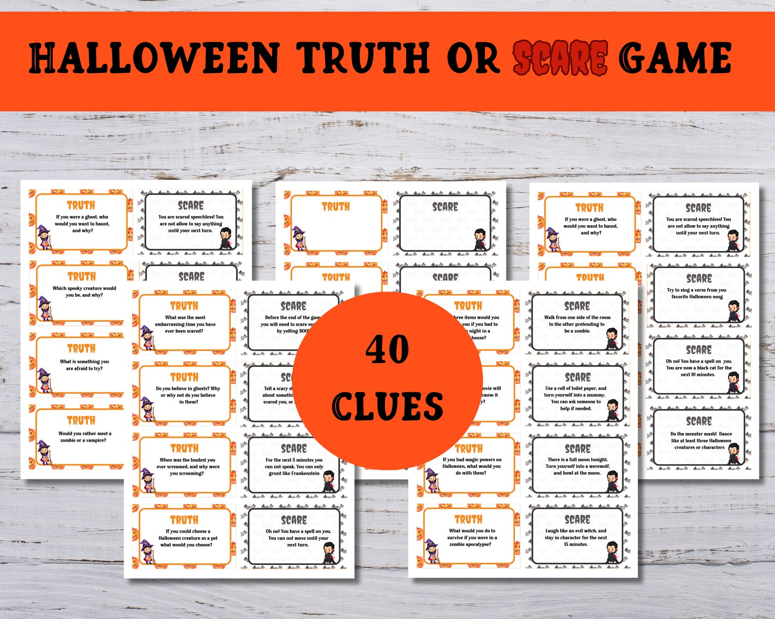Truth or Scare Game for Kids, Printable Halloween Party Game, Tween ...
