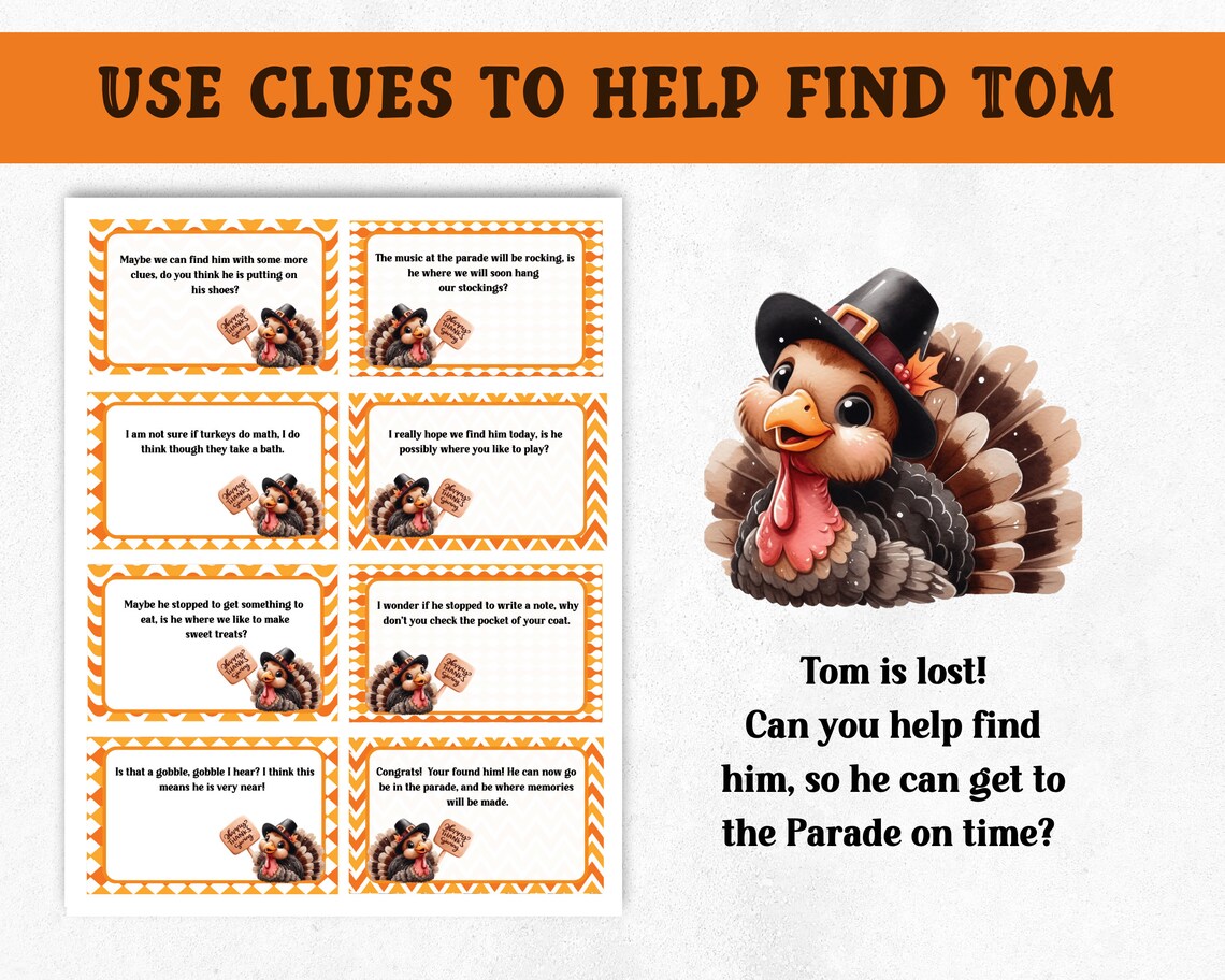 Thanksgiving Turkey Treasure Hunt for Kids, Family Scavenger Hunt Game ...