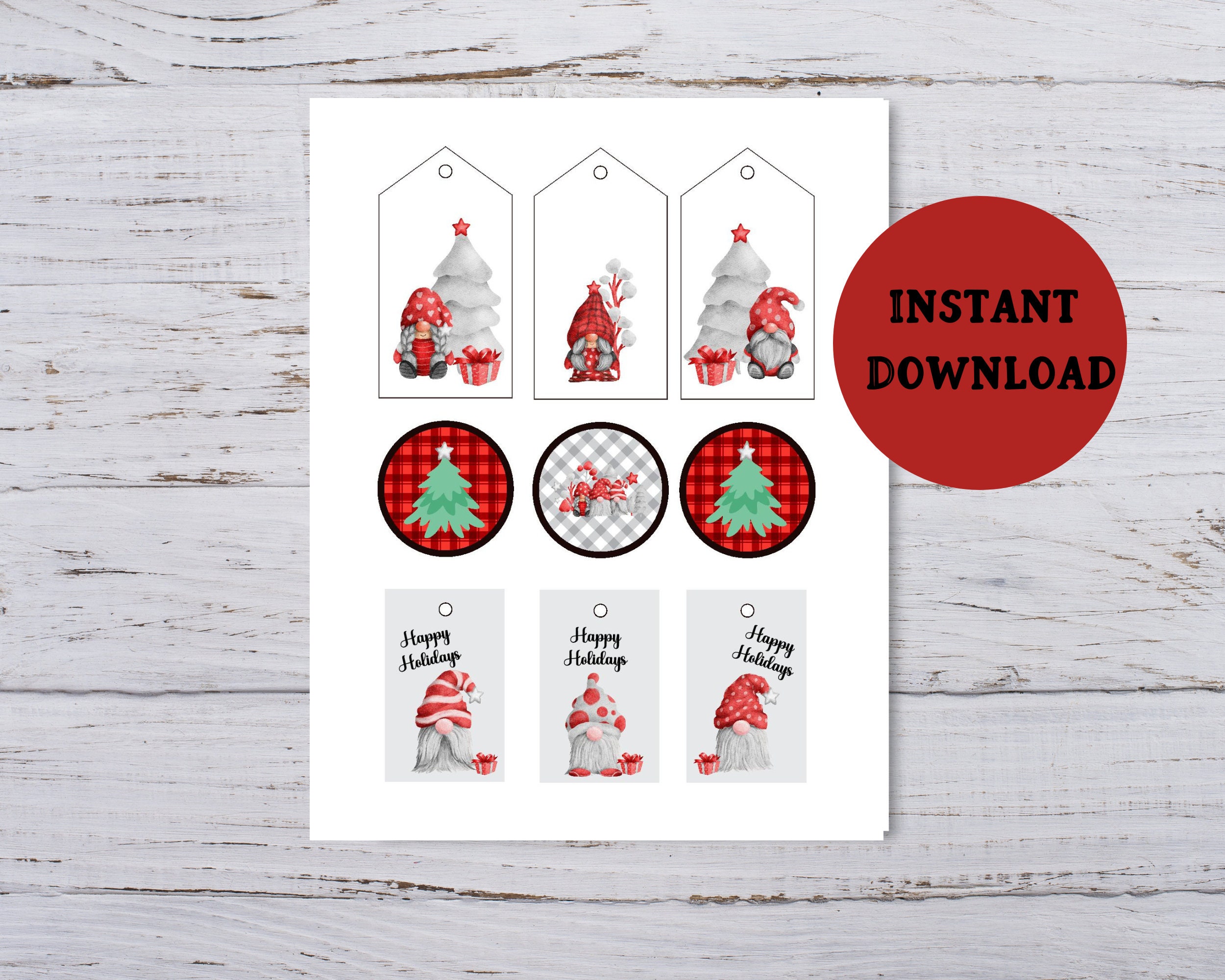 Printable Gnome Christmas Tags, Gift Tags, Printable Gift Tags, Holiday ...