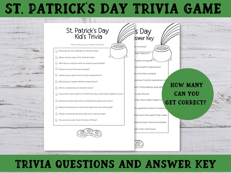 St. Patrick's Day Trivia Game for Kids, Printable Game for Kids, St ...