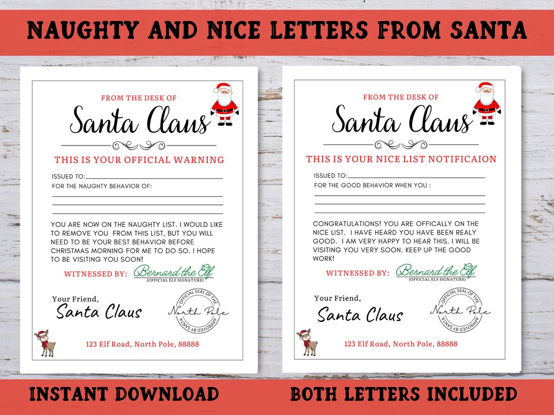 Naughty and Nice Letters From Santa, Printable Letters From Santa's ...