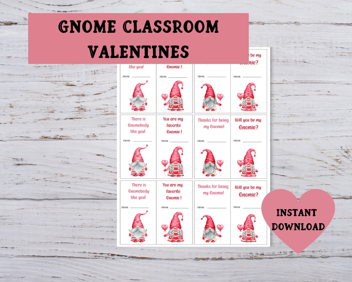 Printable Gnome Valentine Cards Printable Valentines for | Etsy