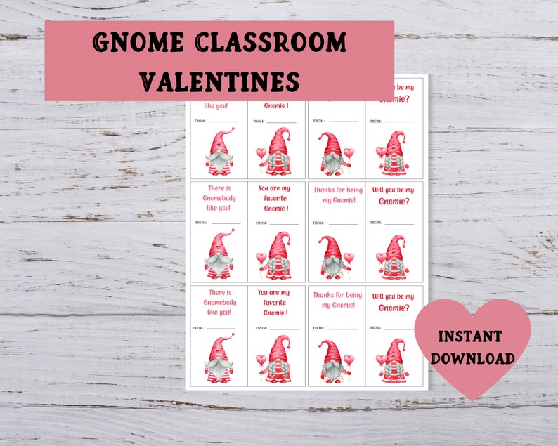 Printable Gnome Valentine Cards Printable Valentines for | Etsy