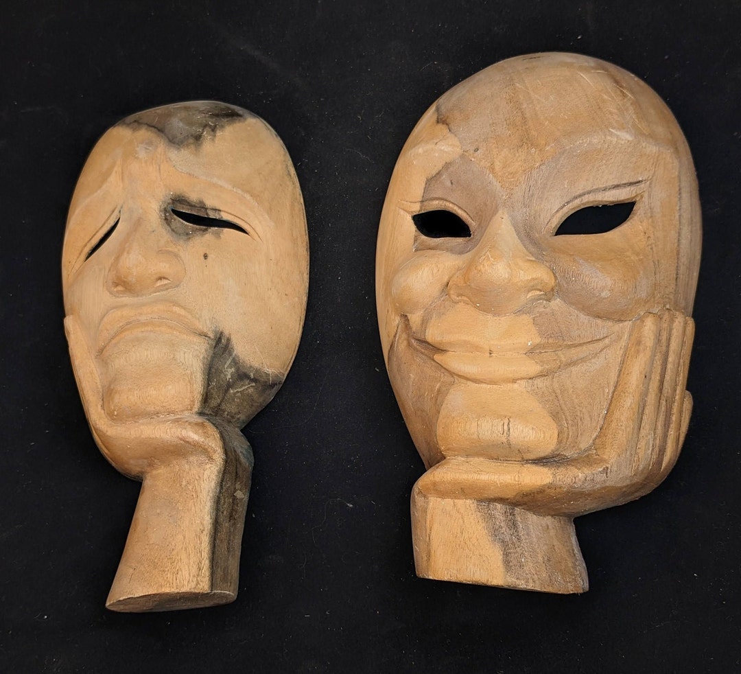 Decor Happy & Sad Face Theater Wall or Table Sculpture Statue 8" 2 Pc ...