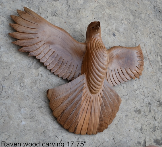 Raven Wood Carving Hand Made 17.5 - Etsy