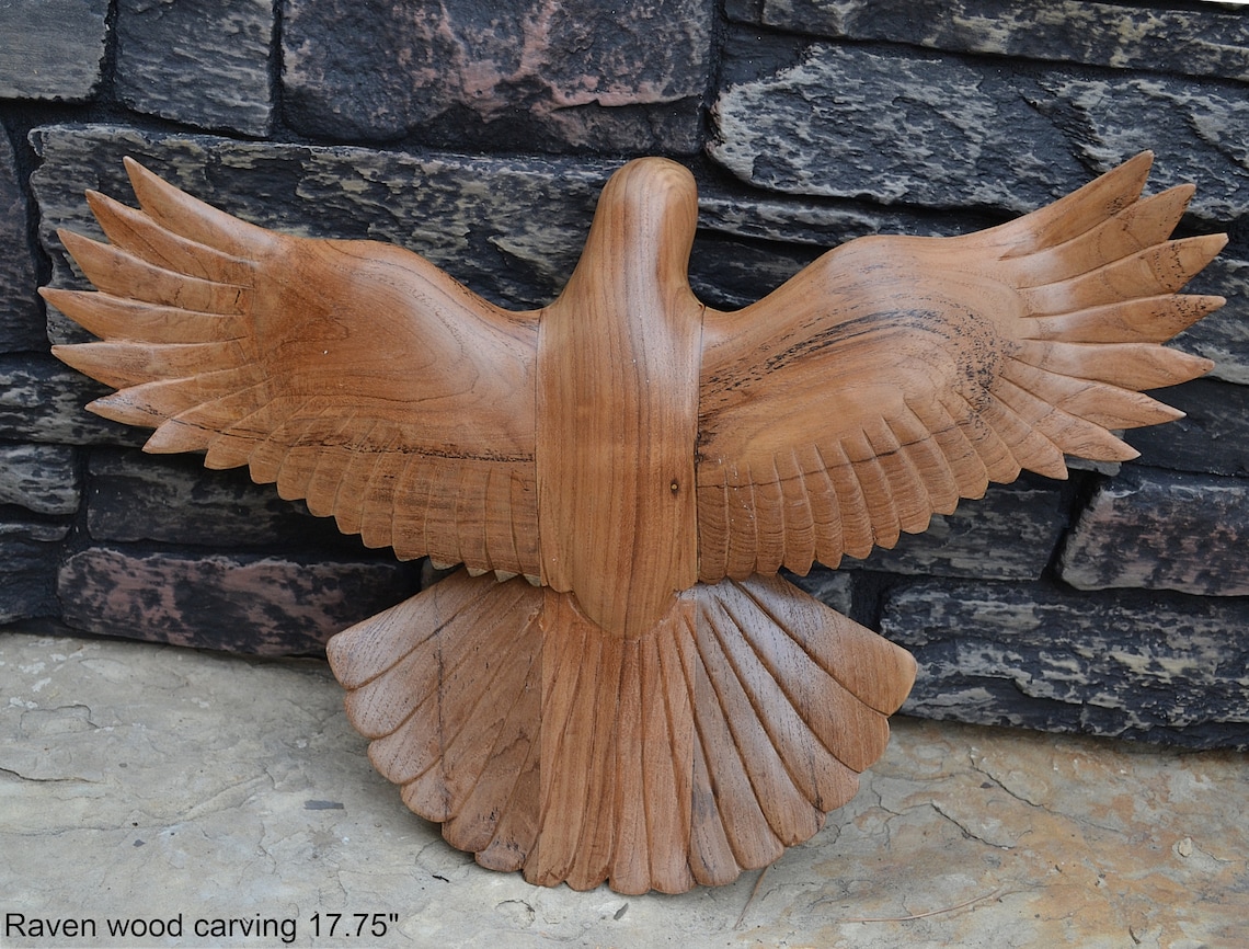 Raven wood carving Hand made 17.5 - Etsy 日本