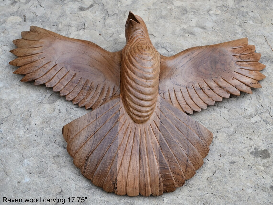 Raven wood carving Hand made 17.5 - Etsy 日本